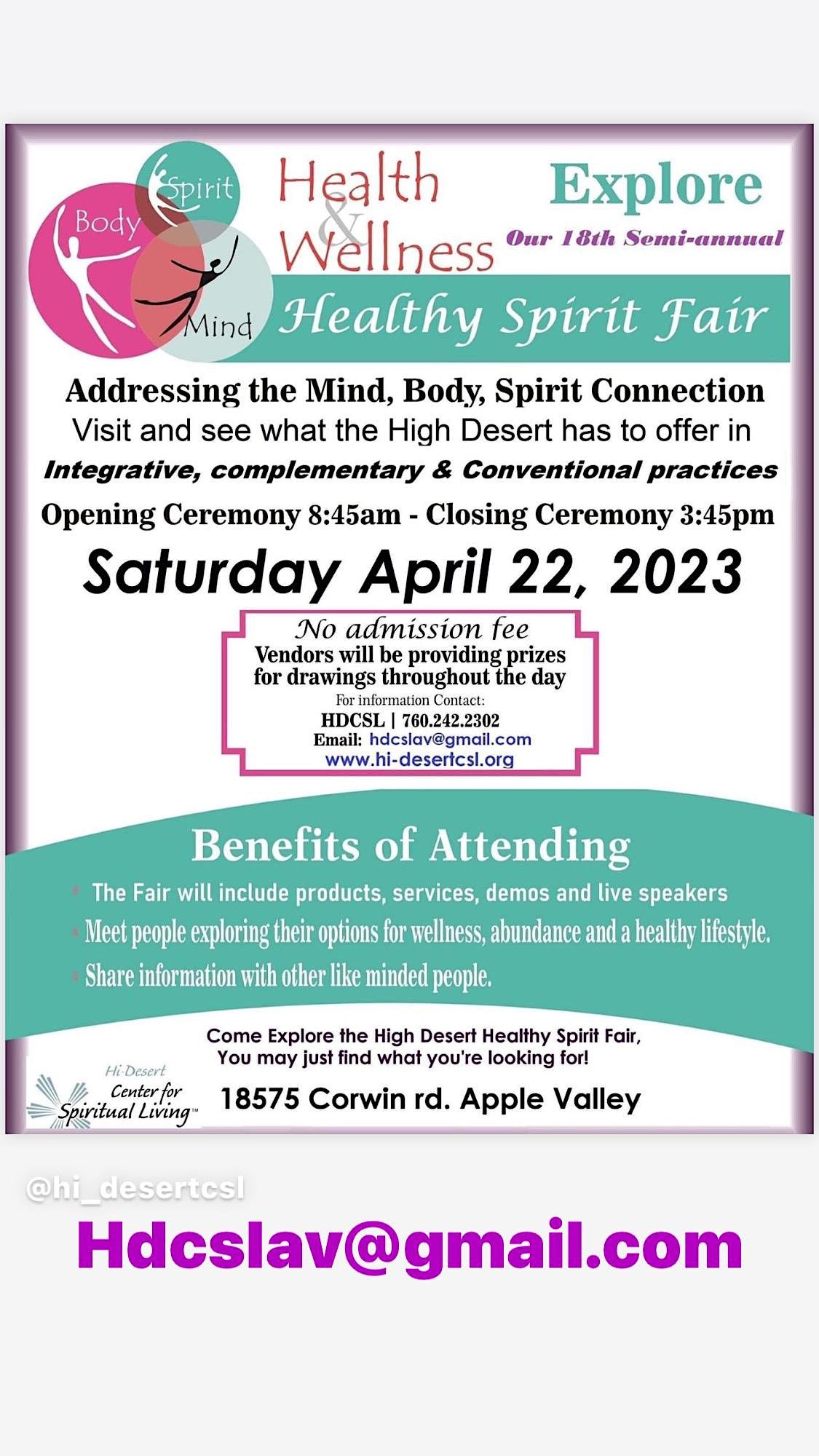 Healthy Spirit Fair, 18575 Corwin Rd, Apple Valley, 22 April