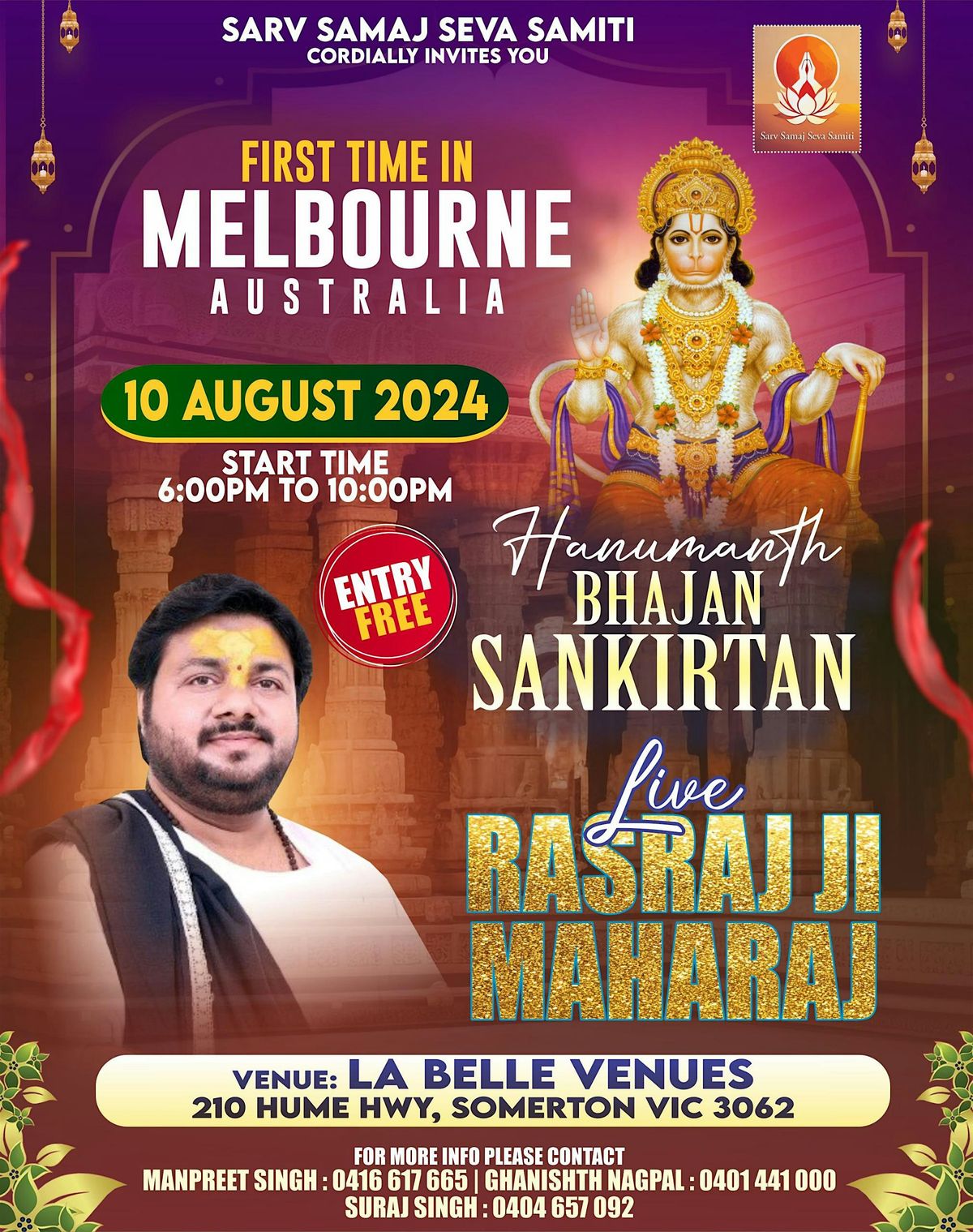 Shri Hanuman ji Bhajan Sankirtan by Rasraj ji Maharaj, 210 Hume Hwy ...