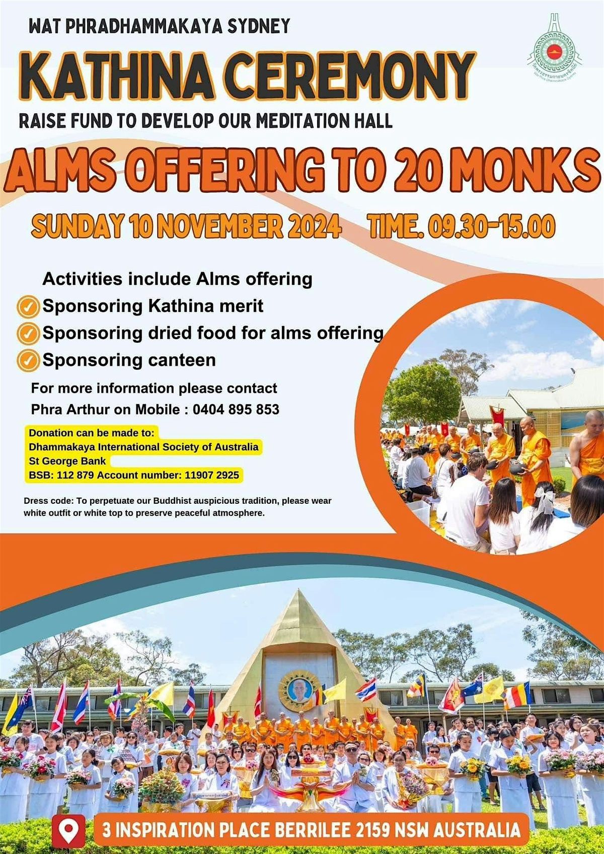 Buddhist Yearly Kathina celebration 2024, Wat Phra Dhammakaya Sydney ...