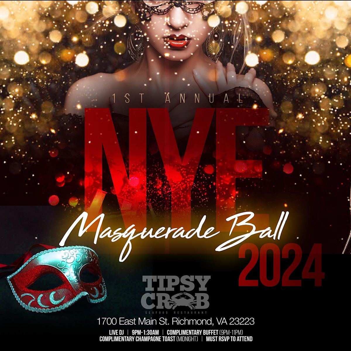 NYE Masquerade Ball at TIPSY CRAB, 1700 East Main Street, Richmond, VA ...