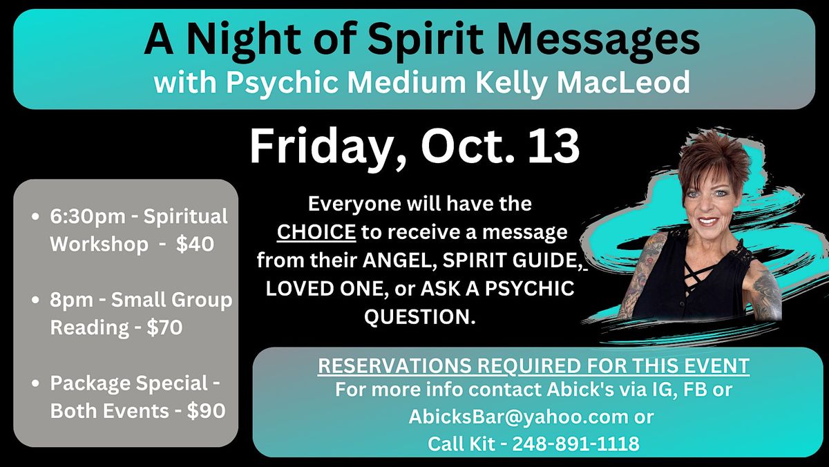 A Night of Spirit Messages with Kelly MacLeod, Abick's Bar, Detroit, 13 ...