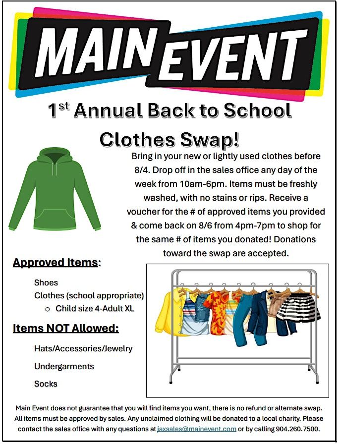 Main Event - 1st Annual Back to School Clothes Swap!, Main Event ...