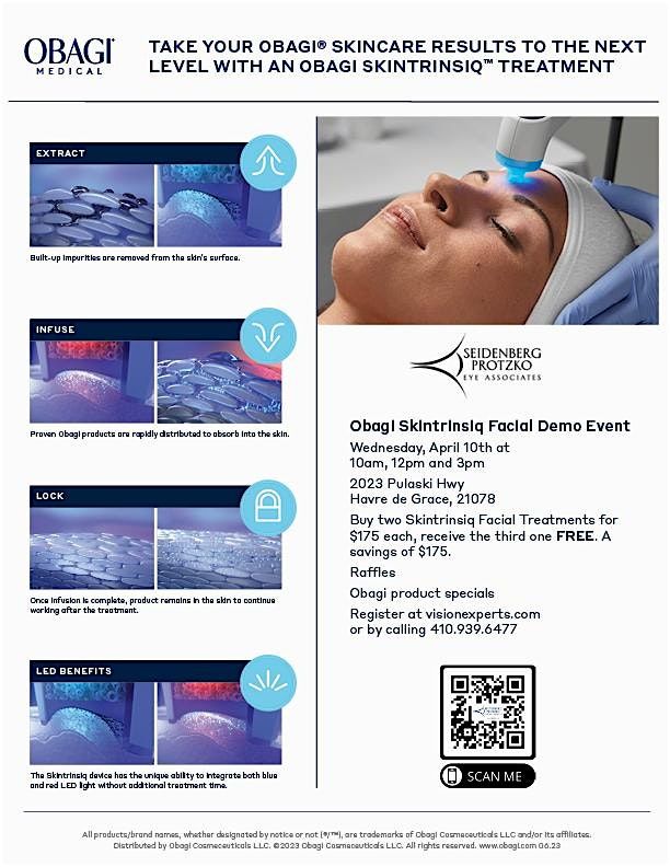 Obagi Skintrinsiq Facial Demo Event 10 am, Seidenberg Protzko Eye ...