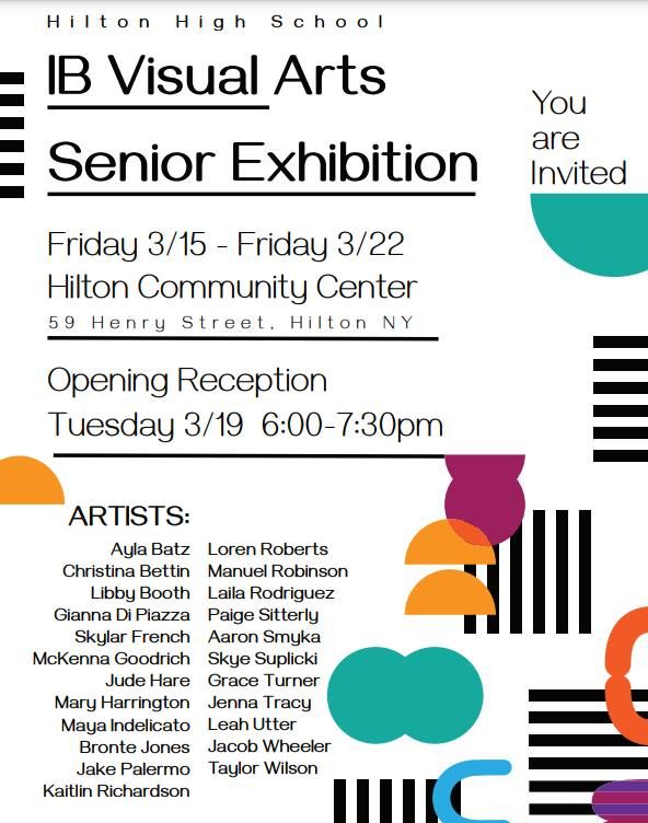 IB Visual Arts Senior Exhibition, Hilton Community Center, 19 March ...