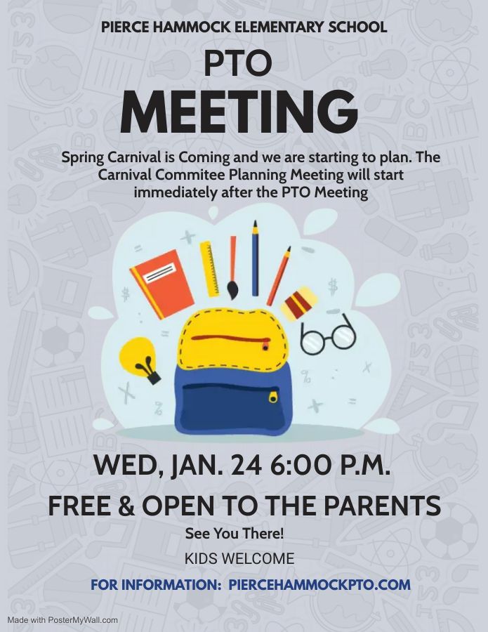 PTO General Meeting and Spring Carnival Kickoff Meeting, Pierce Hammock ...
