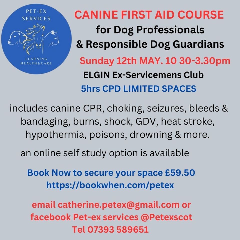 ELGIN Canine First Aid Course, Elgin Ex-Services, 12 May 2024 ...