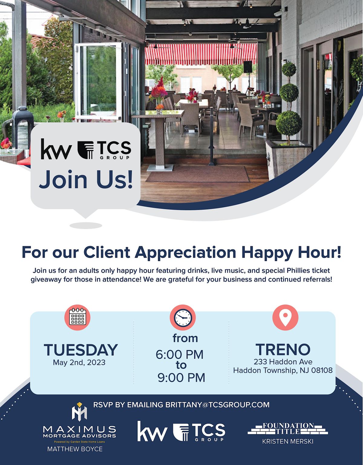 TCS Group NJ Spring Client Appreciation Happy Hour, Treno Pizza Bar ...