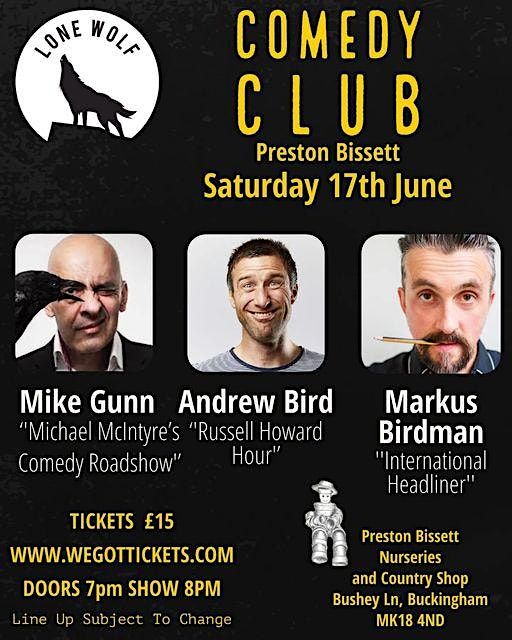 LONE WOLF COMEDY CLUB AT THE TIPI - SATURDAY 17th JUNE 2023 7pm - 10 ...