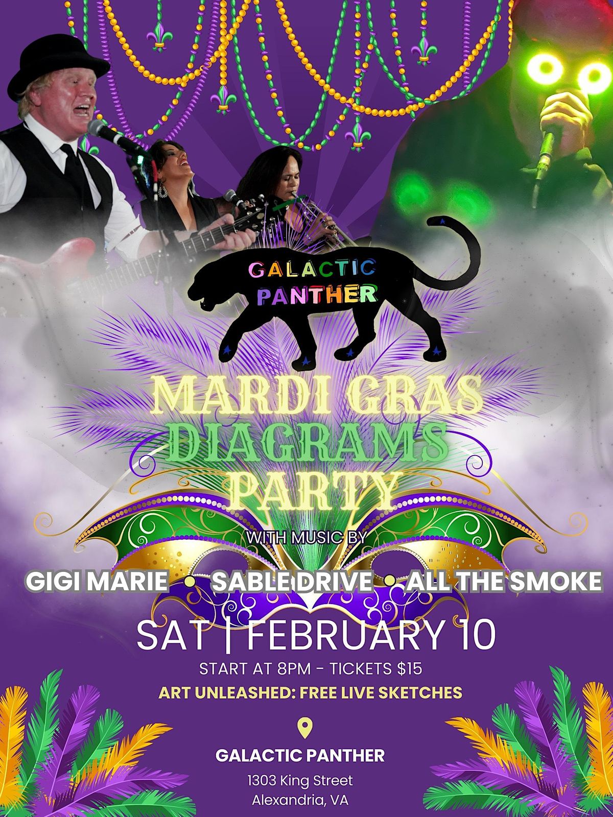 Mardi Gras Diagrams Party w/ Gigi Marie, Sable Drive & All The Smoke, Galactic Panther Art ...