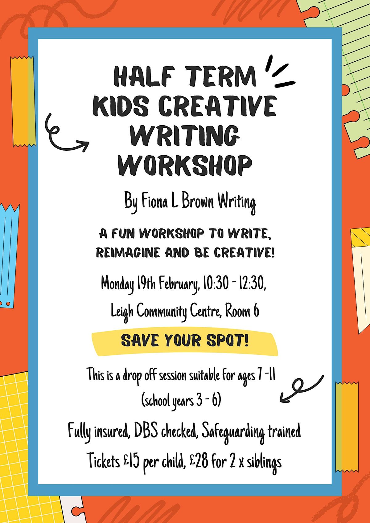 Kids Half Term Creative Writing Workshop, Leigh Community Centre ...