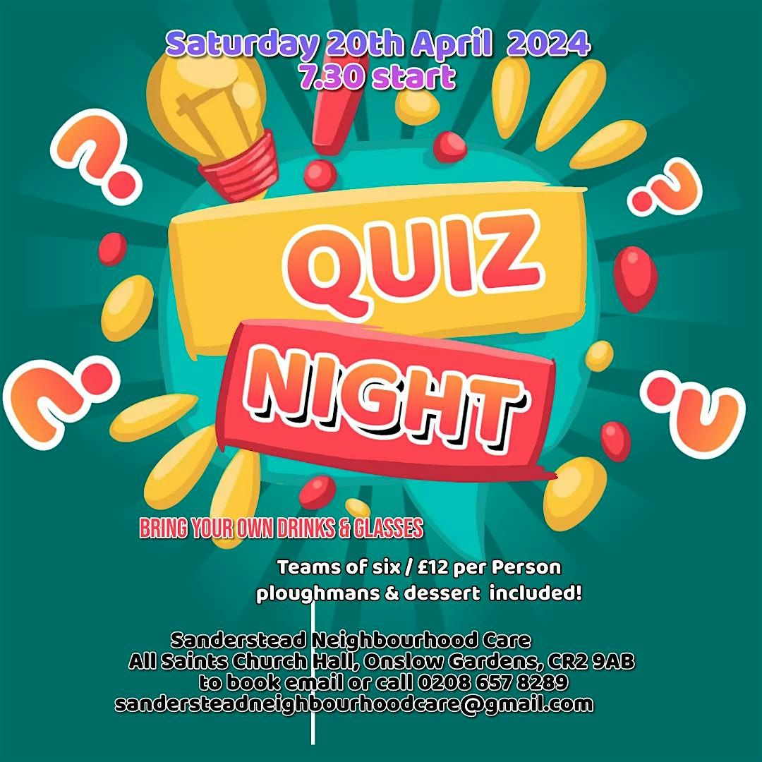 Quiz Night - Saturday 20th April 2024, All Saints Church Halls, South ...