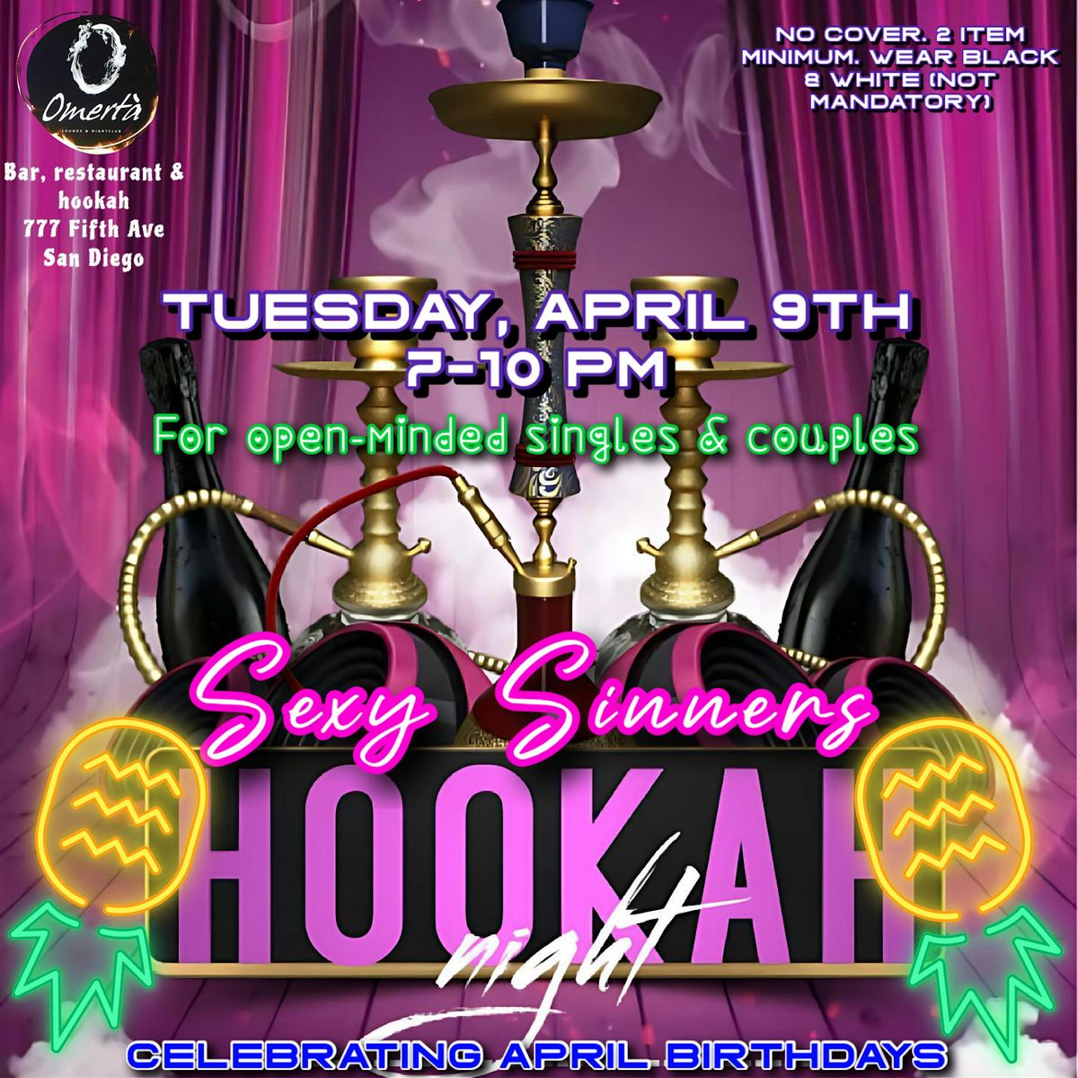 FREE Sexy Sinners Meetup: Couples & Singles, Omertà, San Diego, 9 April ...