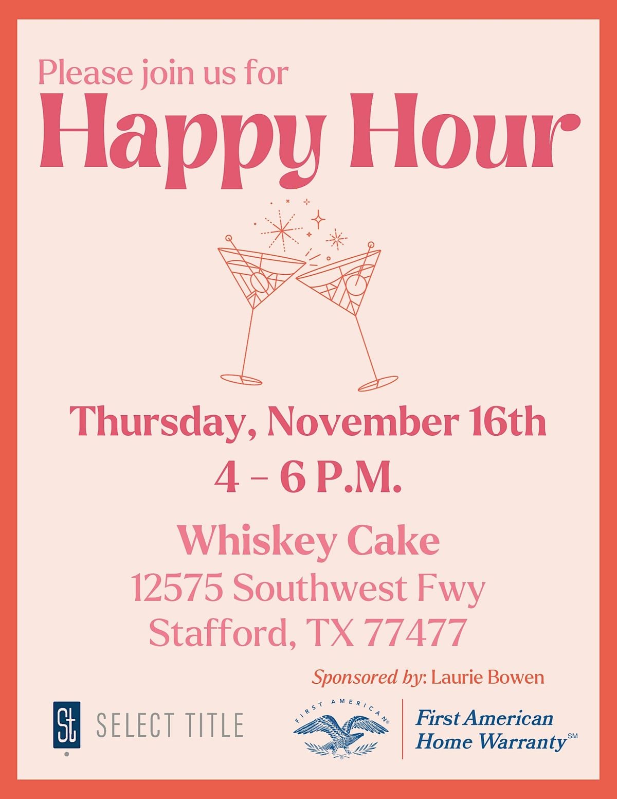 Happy Hour Networking event, Whiskey Cake Kitchen & Bar, Stafford, 16 ...