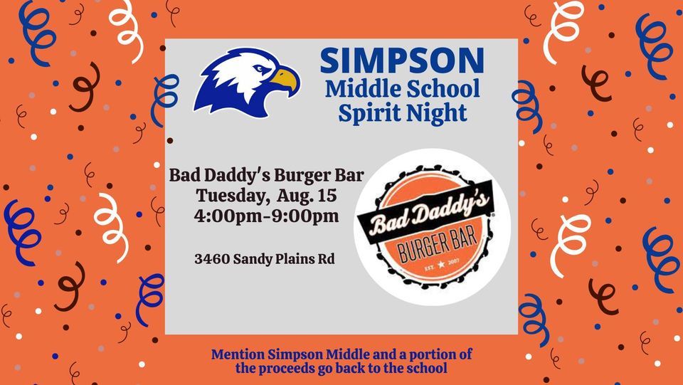 Simpson Spirit Night @ Bad Daddys Burger Bar, Bad Daddy's Burger Bar ...