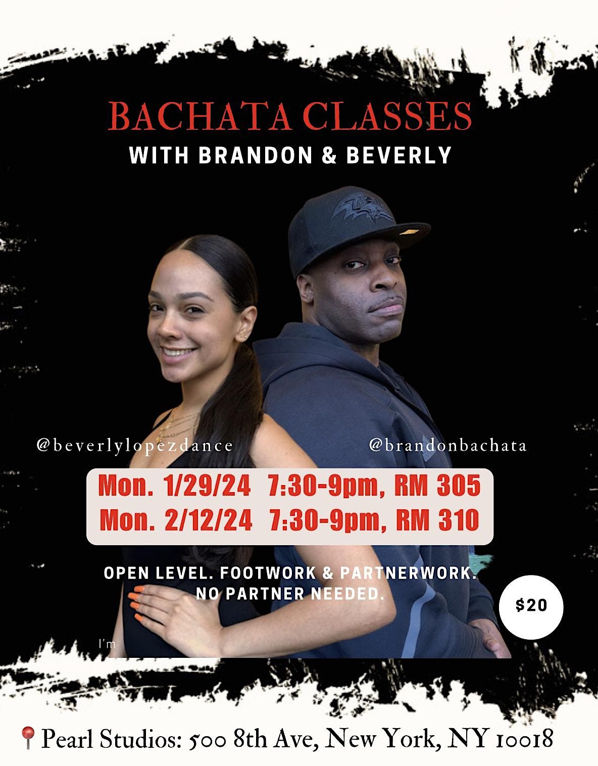 Bachata Class W/ Brandon & Beverly, Pearl Studios NYC, New York, 29 ...