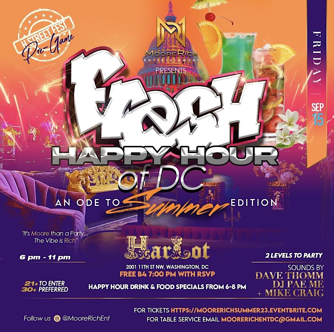 The Fresh Happy Hour of DC - An Ode to Summer Edition, Harlot DC Lounge ...