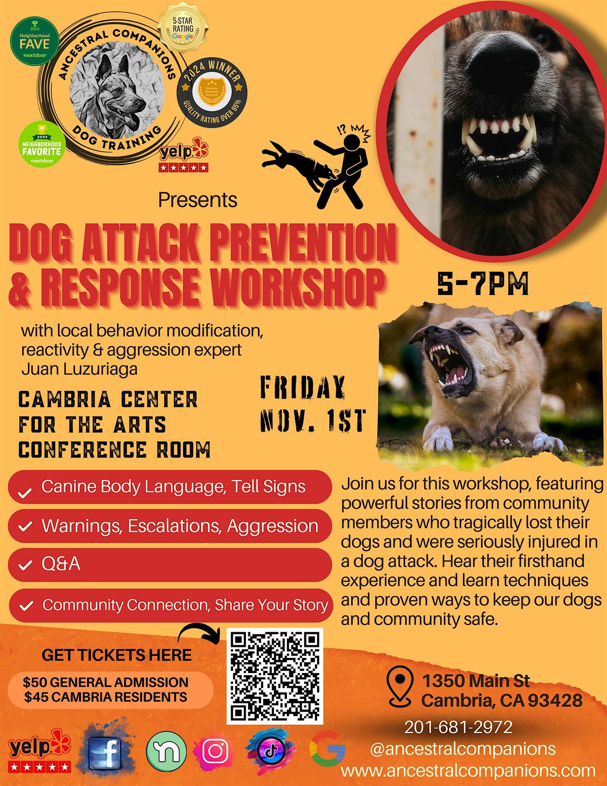 Dog Attack Prevention and Response Workshop, Cambria Center for the ...