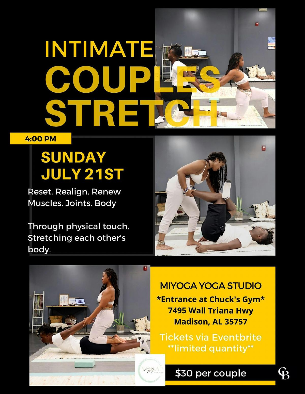 Intimate Couples Stretch, MiYOGA Yoga Studio (entrance - Chuck's Gym), Madison, 21 July 2024 ...
