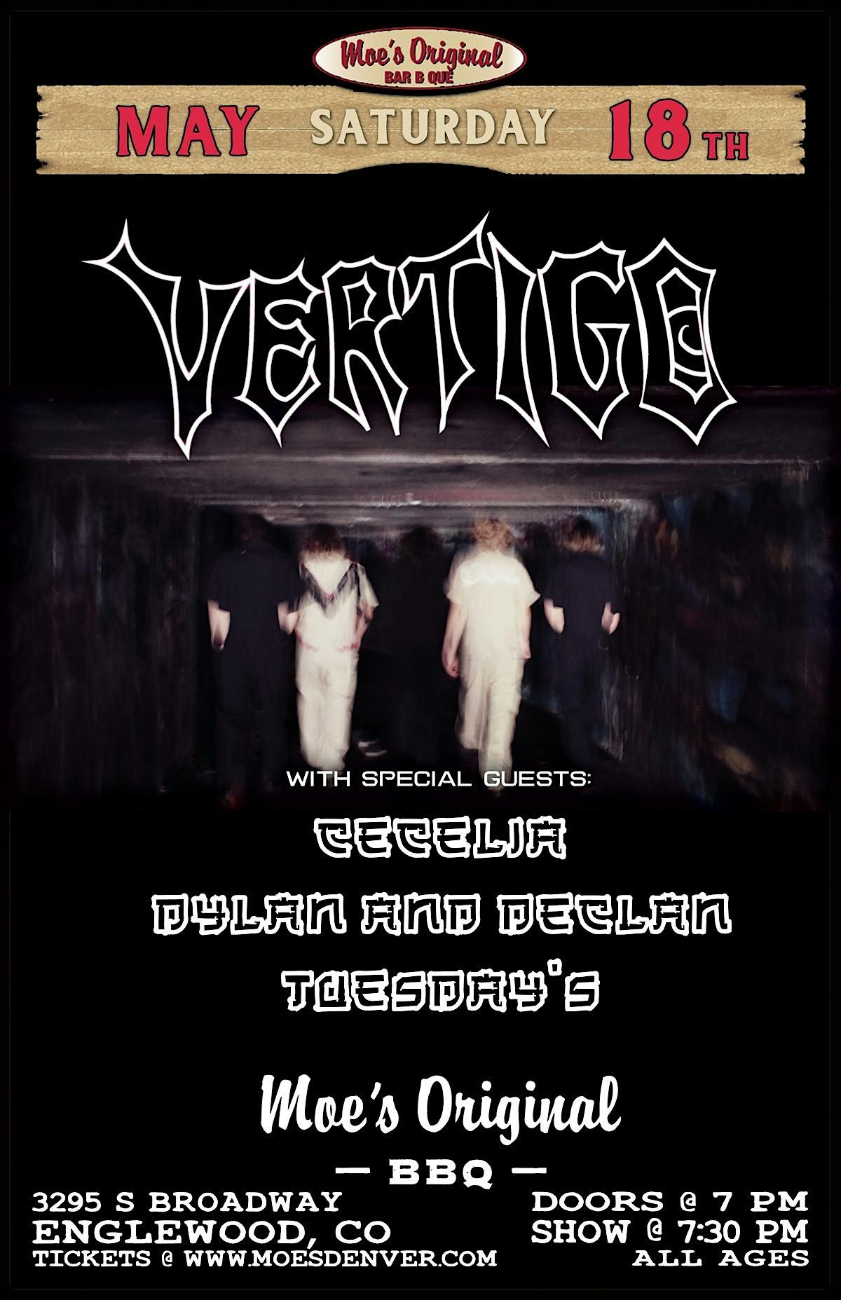Vertigo w/ Cecelia + Dylan and Declan + Tuesdays, Moe's Original BBQ ...