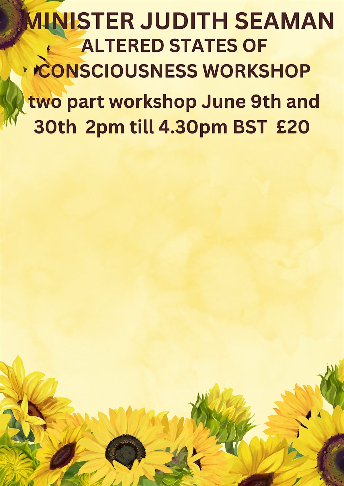 Altered states of consciousness with Minister Judith Seaman, June 9 ...