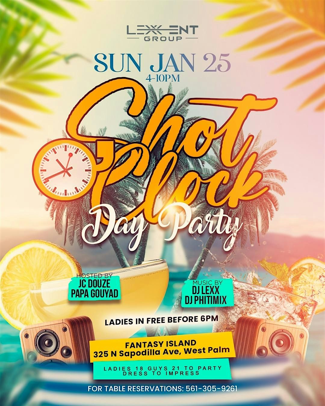 SHOT OCLOCK DAY-PARTY SUNDAY JAN 25, 325 N Sapodilla Ave, West Palm ...