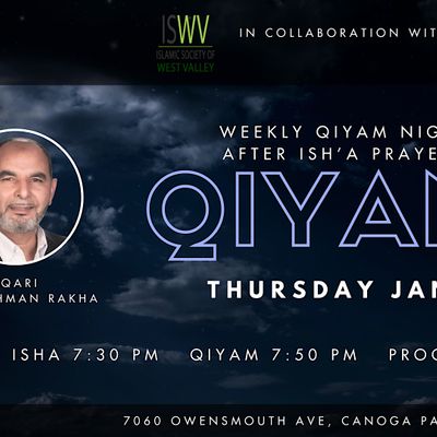 ISWV: Weekly Thursday Night Qiyam, Islamic Society of West Valley ...