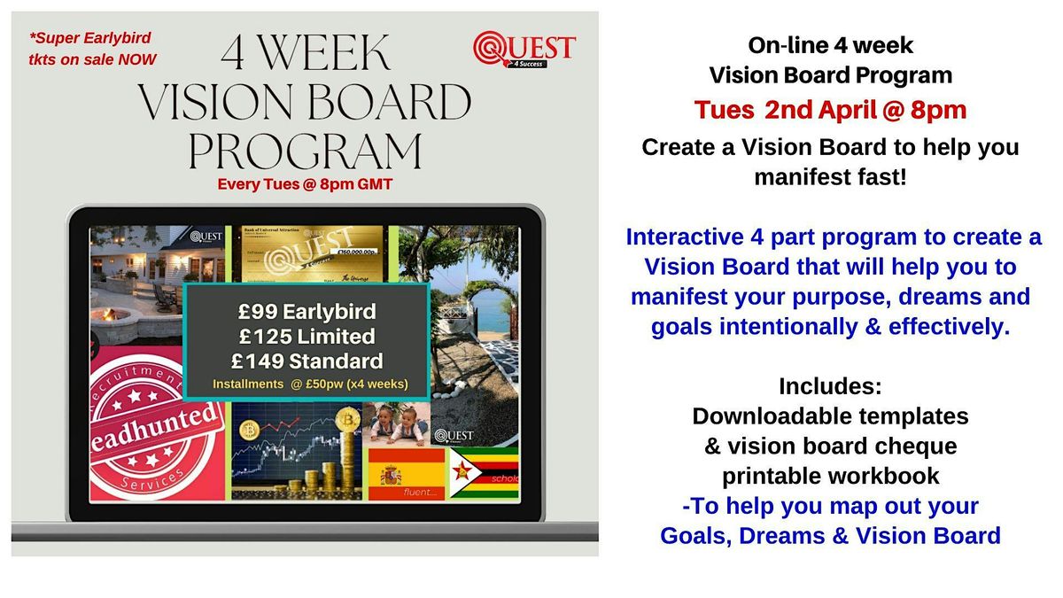 4 week Vision Board Program APR2024, April 2 to April 23 | Online Event ...