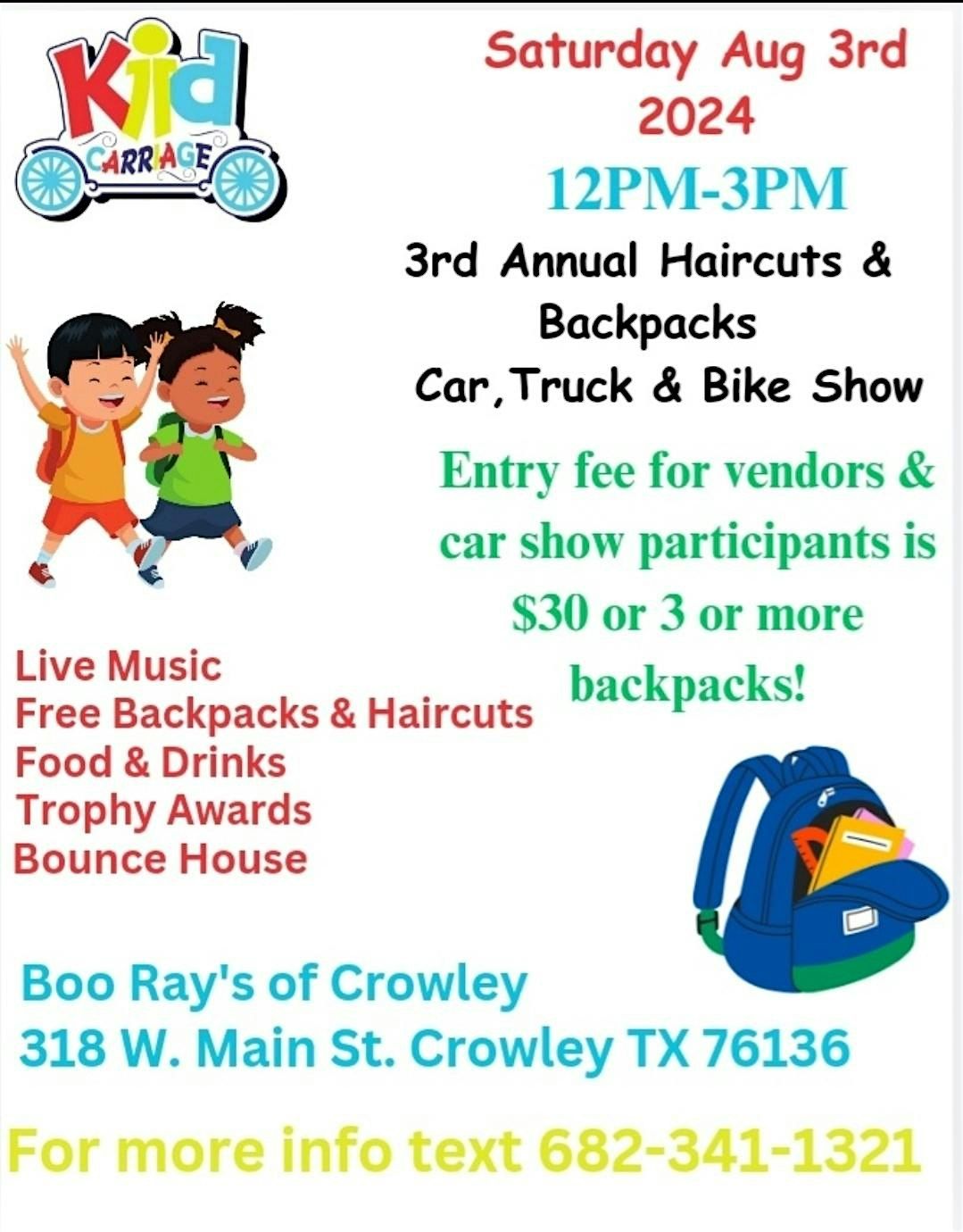 Kid Carriage 3rd Annual Backpacks & Haircuts Car, Bike & Truck Show ...