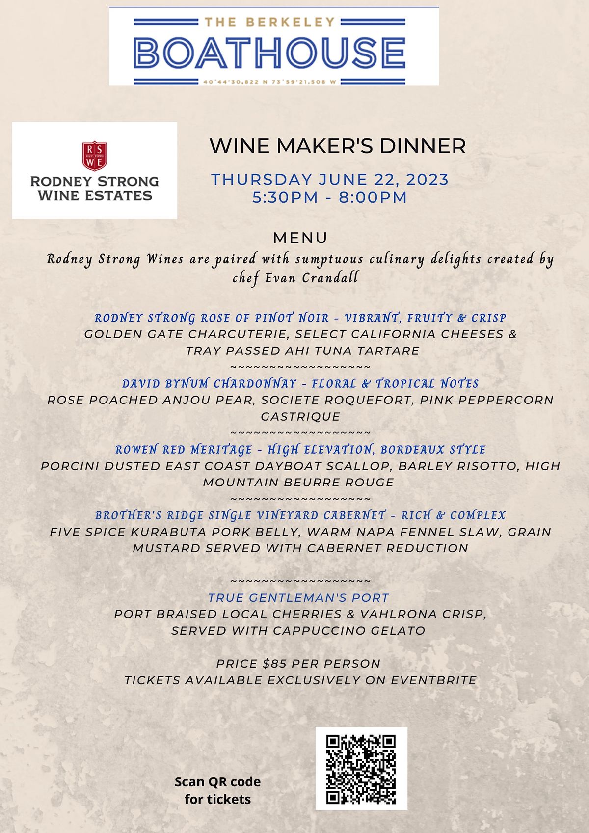 Five Course Wine Makers Dinner with Rodney Strong, Berkeley Boathouse ...