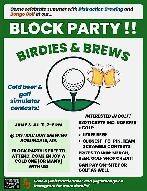 Birdies & Brews Block Party!, Distraction Brewing Co., Boston | AllEvents