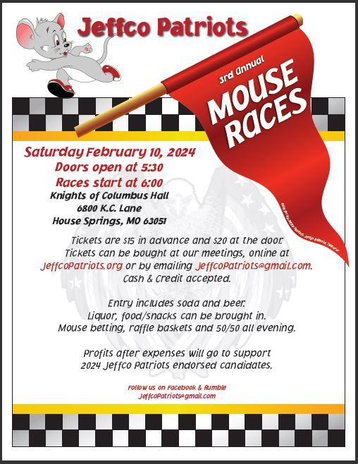 Jeffco Patriots Mouse Races, Kc Hall Of House Springs, February 10 2024 ...