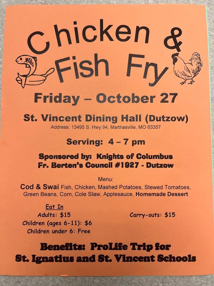 KofC Chicken and Fish Fry, St Vincent De Paul School, Marthasville, 27 ...