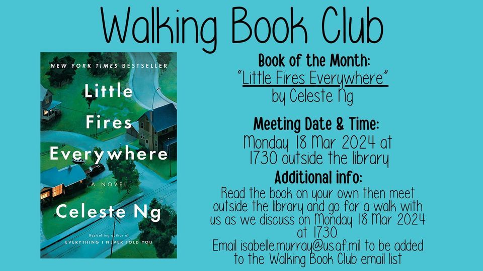 Walking Book Club - Little Fires Everywhere by Celeste Ng, 1442 Concord ...