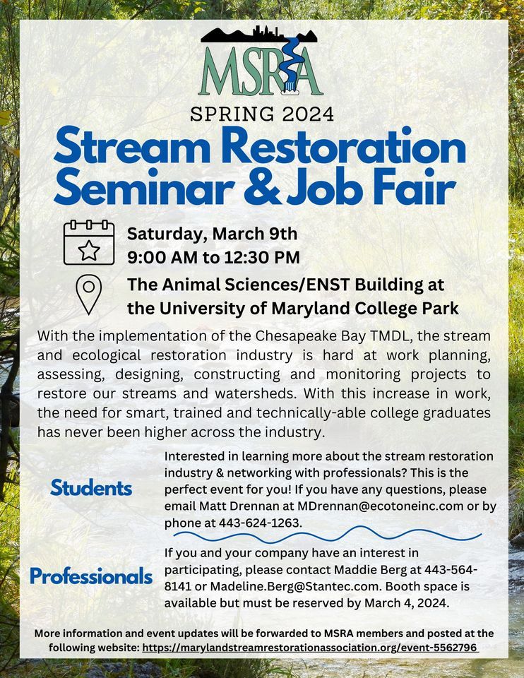 MSRA Stream Restoration Seminar & Job Fair, University of Maryland ...