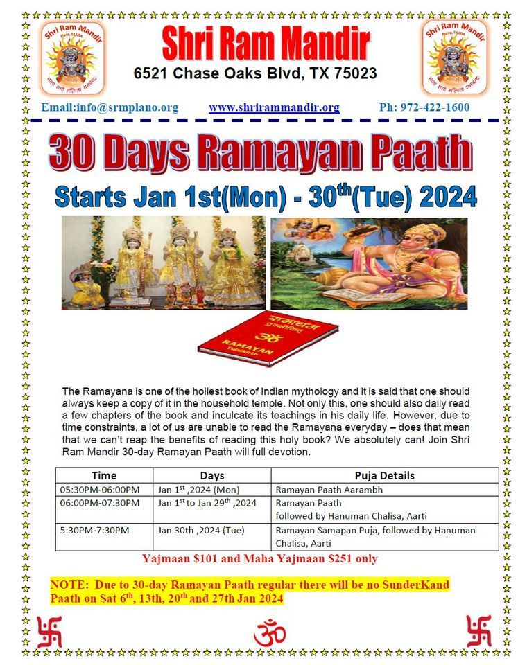 30 Days Ramayan Path, 6521 Chase Oaks Blvd Plano, TX, United States ...