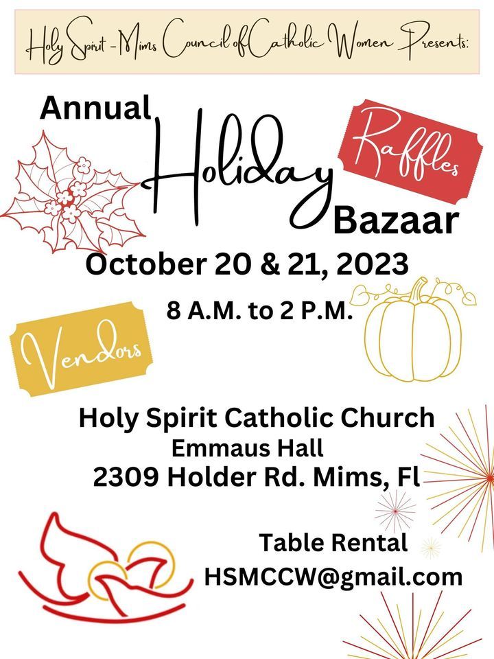 Annual Holiday Bazaar , Holy Spirit Catholic Church Mims, October 20 to ...