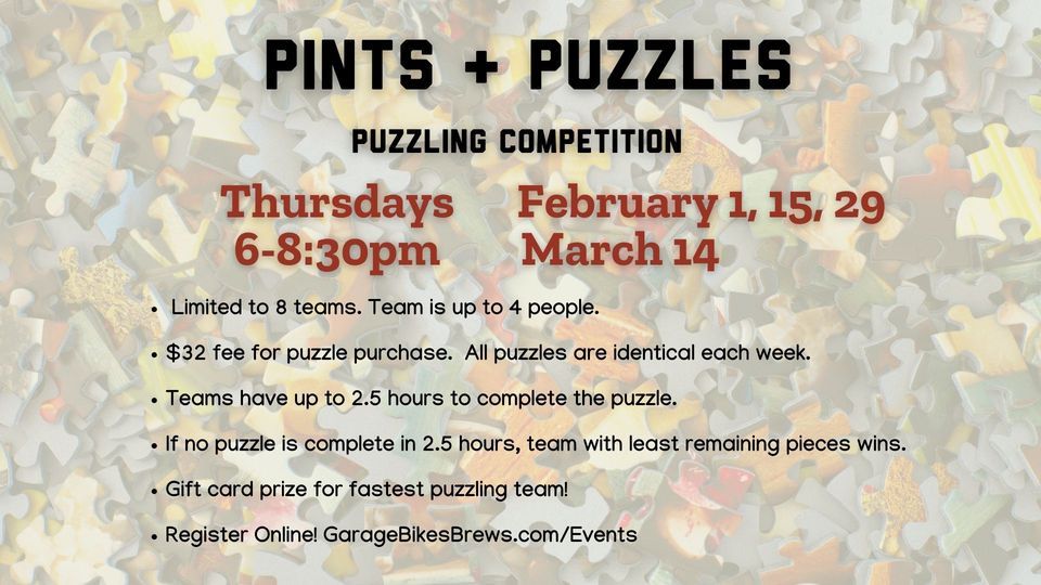 Pints + Puzzles - Puzzling Competition, The Garage Bikes + Brews, River ...