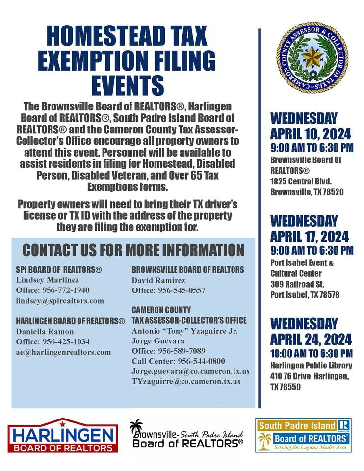 Homestead Tax Exemption Filing Event, Port Isabel Event & Cultural ...