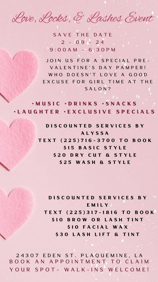 Love, Locks, and Lashes Event, 24307 Eden St. Plaquemine, La. 70764, 9 ...