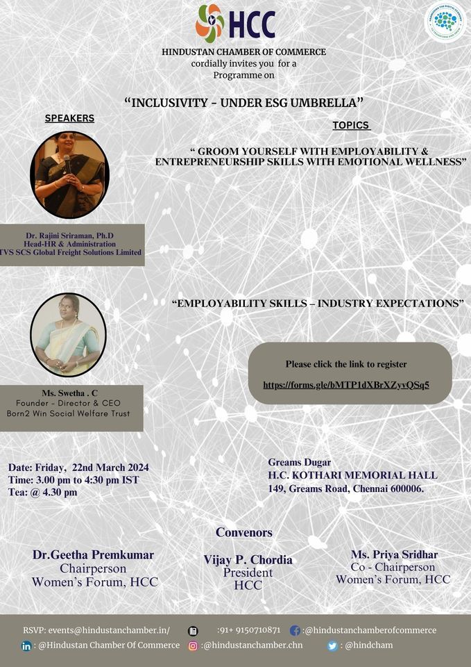 “INCLUSIVITY - UNDER ESG UMBRELLA”, 149, Greams Road, Chennai, India ...