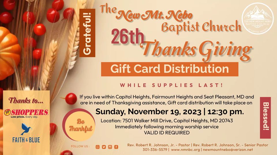 26th Annual Thanksgiving Gift Card Distribution, The New Mount Nebo ...