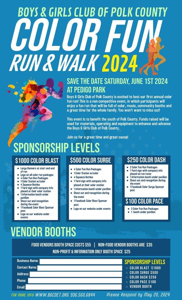 Girls Club of Polk County Color Fun Run & Walk!, Pedigo Ball Park ...