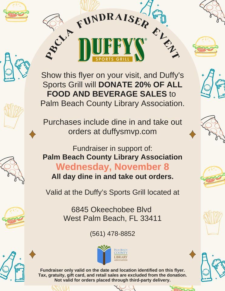 Duffys PBCLA Fundraiser Event, Duffy's Sports Grill (Okeechobee and Jog, West Palm Beach, FL), 8 ...