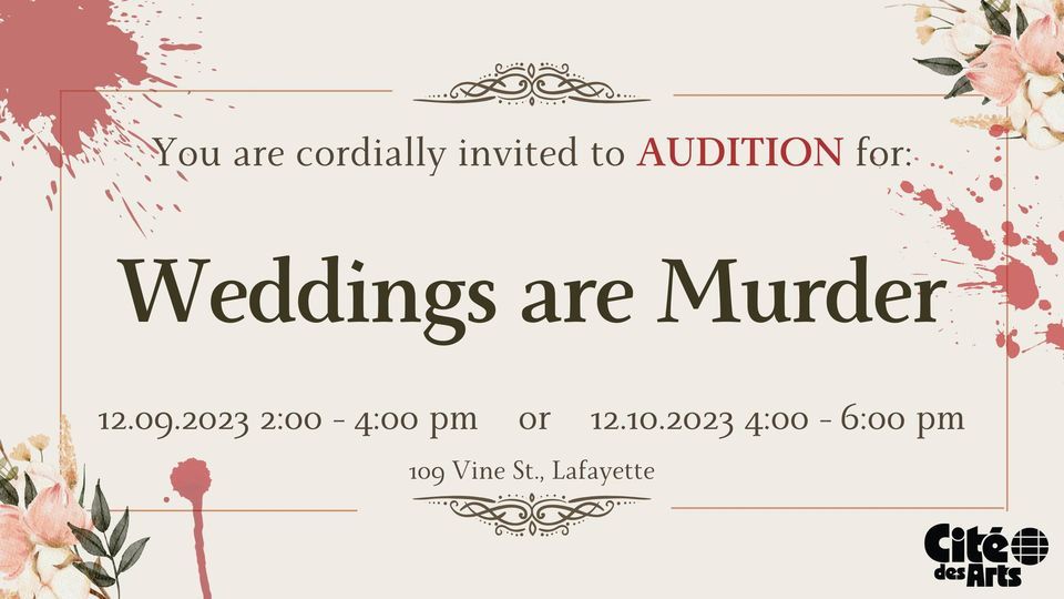 Auditions | Weddings are Murder, Cité des Arts, Lafayette, 9 December ...