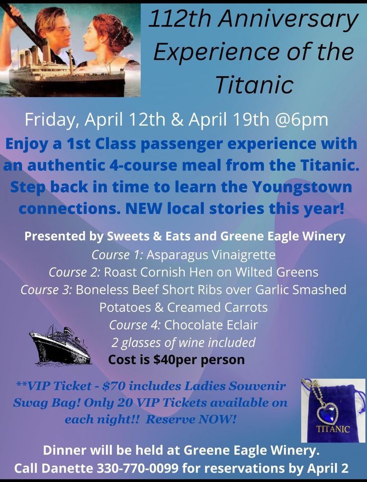 112th Anniversary Titanic Experience, 2576 Davis Peck Rd, Farmdale, 12 ...