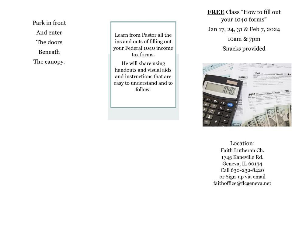 Free class "how to fill out your income tax forms", 1745 Kaneville Rd ...