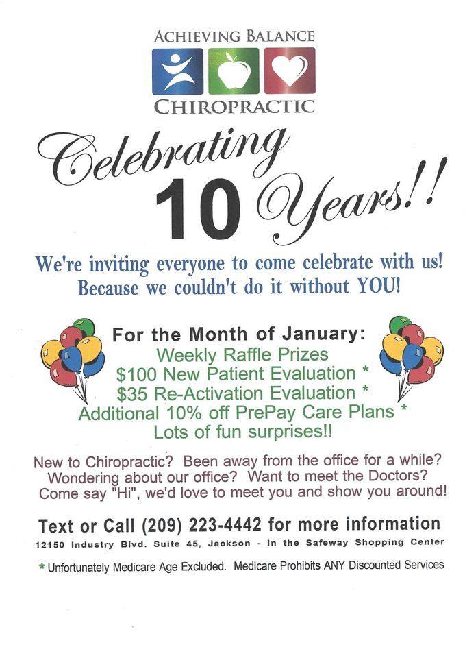 Celebrate with us, Achieving Balance Chiropractic, Sutter Creek, 2 ...