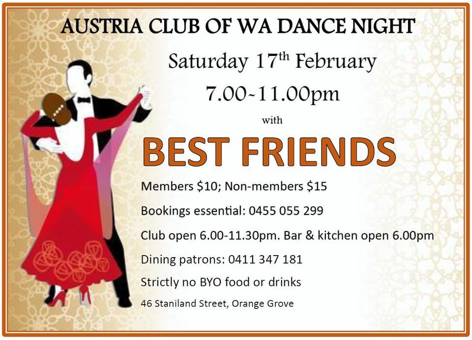 Austria Club Dance Night with "Best Friends", 46 Staniland St, Orange ...