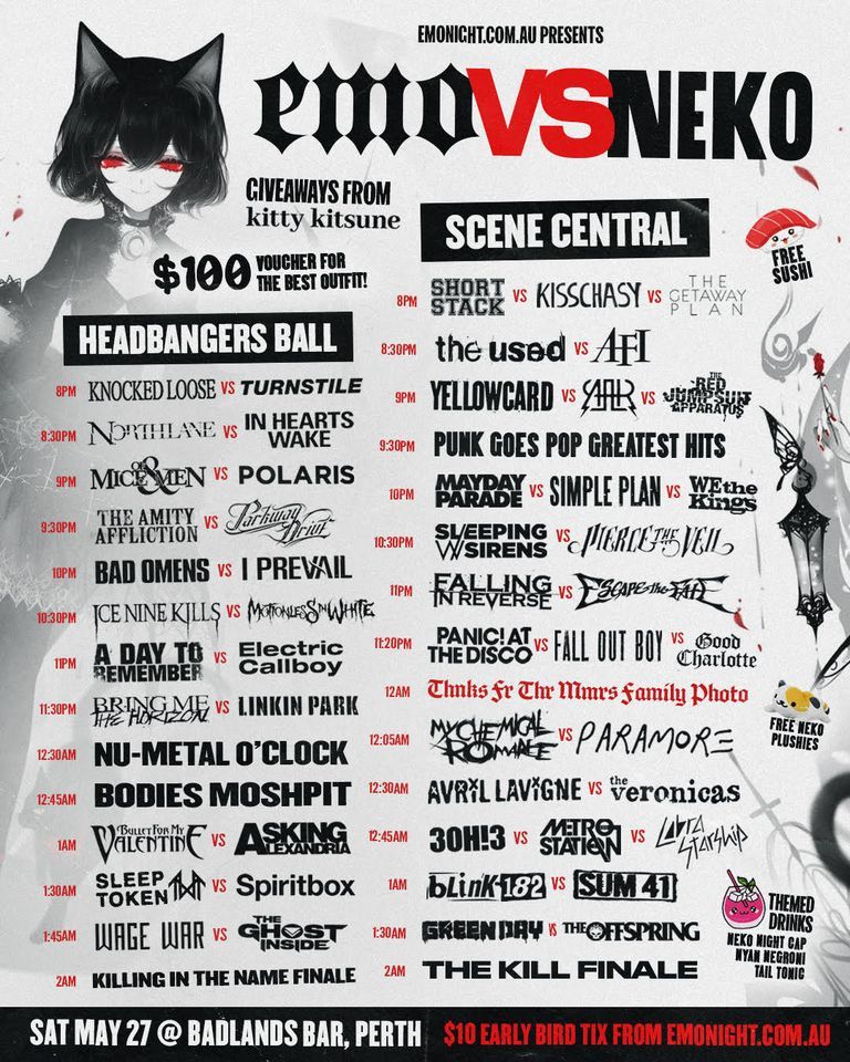 Emo Vs Neko Emo Night Perth May Badlands Bar Orange Grove 27 May To 28 May