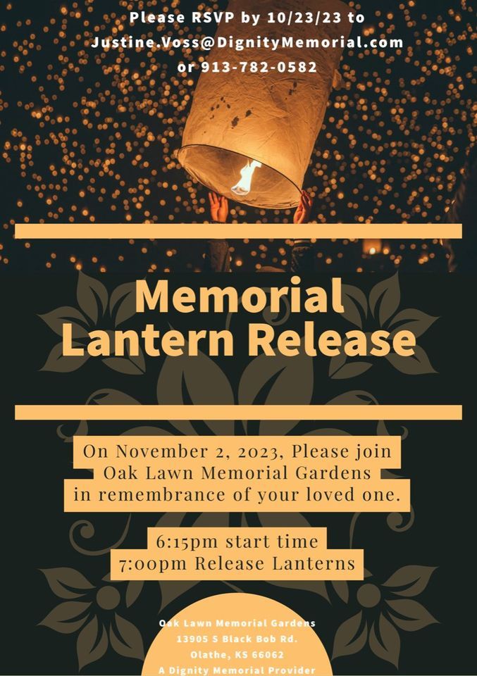 Oak Lawn Memorial Gardens Memorial Lantern Release event, Oak Lawn ...